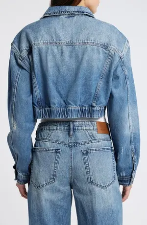 HIDDEN JEANS Distressed Denim Crop Cargo Jacket