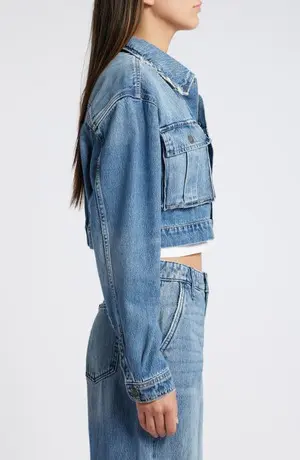 HIDDEN JEANS Distressed Denim Crop Cargo Jacket