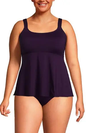 LANDS' END Lands' End Adjustable Scoop Neck Flutter Tankini Top Blackberry