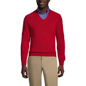 LANDS' END Lands' End Young Cotton Modal V-Neck Sweater Red