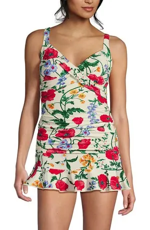 LANDS' END Wrap Underwire Tankini Top - Egret/poppy Floral
