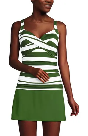 LANDS' END Wrap Underwire Tankini Top - White/fusion Green Stripes