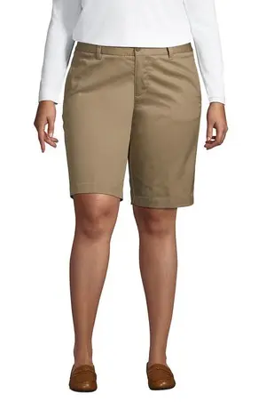 LANDS' END Plain Front Blend Chino Shorts - Khaki