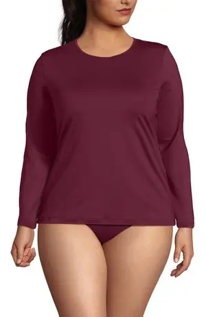 LANDS' END Long Sleeve Upf 50 Rash Guard - Burgundy Spritz
