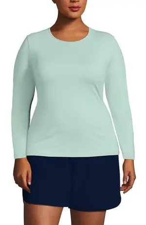 LANDS' END Lands' End Long Sleeve Rash Guard Swim Tee Mint Cream