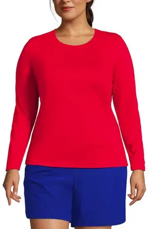 LANDS' END Lands' End Long Sleeve Rash Guard Swim Tee Strawberry