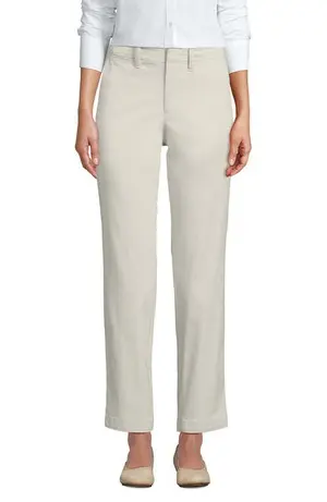 LANDS' END Mid Rise Classic Straight Leg Ankle Chino Pants - Light Stone