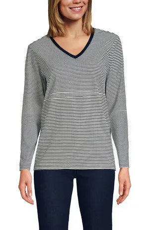 LANDS' END Lands' End Relaxed Supima Cotton Long Sleeve V-Neck T-Shirt