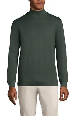 LANDS' END Lands' End Cotton Supima Mock Neck Long Sleeve T-Shirt Spruce
