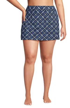 LANDS' END Tummy Control Swim Skirt - Seashell Geo/navy