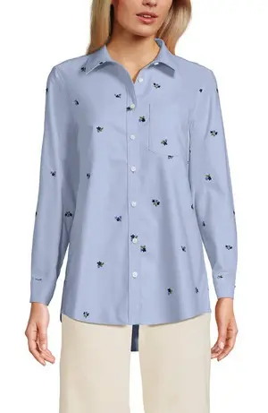LANDS' END Oxford Shirt - Soft Sky/deep Sea Floral