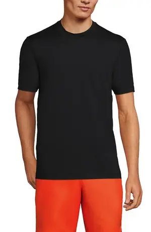LANDS' END Short Sleeve Swim Tee Rash Guard Black