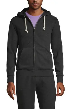 LANDS' END Full Zip Fleece Hoodie Dark Charcoal Heather