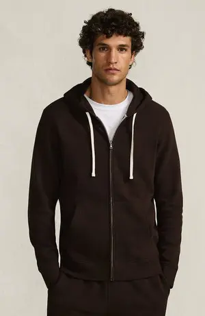 LANDS' END Full Zip Fleece Hoodie - Rich Coffee