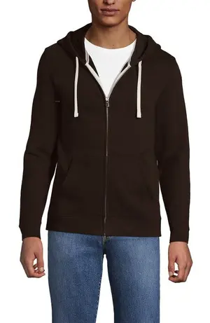 LANDS' END Full Zip Fleece Hoodie - Rich Coffee