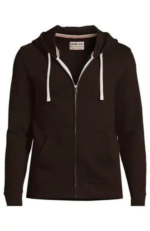 LANDS' END Full Zip Fleece Hoodie - Rich Coffee