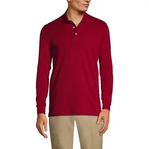LANDS' END School Uniform Long Sleeve Interlock Polo Shirt - Red