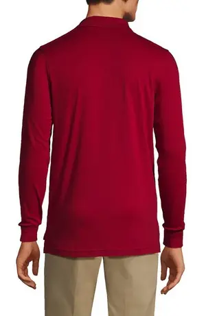 LANDS' END School Uniform Long Sleeve Interlock Polo Shirt - Red