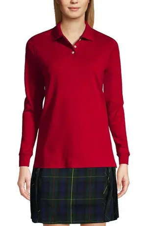 LANDS' END School Uniform Long Sleeve Interlock Polo Shirt - Red