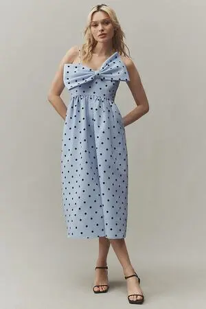 sachin & babi sloane asymmetrical bow taffeta a-line midi dress Sachin & Babi Sloane Asymmetrical Bow Taffeta A-Line Midi Dress - Blue