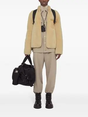 JIL SANDER Logo-patch Wool Tapered Trousers - Neutrals