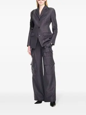 Off-White Pinstripe Blazer With Embroidered Logo