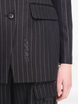Off-White Pinstripe Blazer With Embroidered Logo