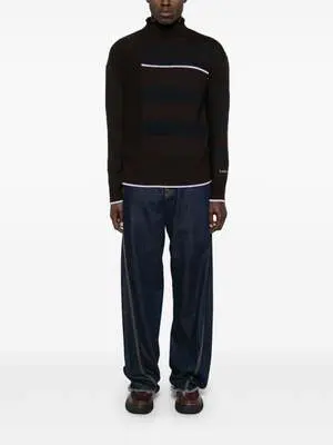 LANVIN Striped Mock-neck Jumper - Brown