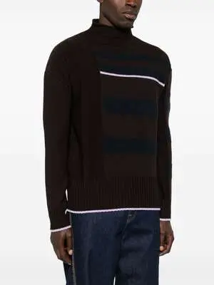 LANVIN Striped Mock-neck Jumper - Brown