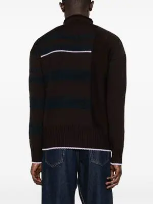 LANVIN Striped Mock-neck Jumper - Brown