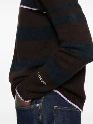 LANVIN Striped Mock-neck Jumper - Brown