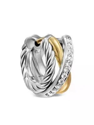David Yurman 18kt Yellow Gold And Sterling Diamond Hoop Earrings