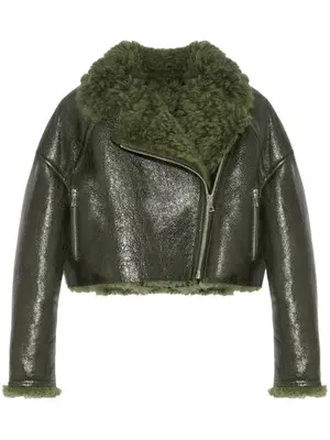 YVES SALOMON Patent-merino Cropped Biker Jacket