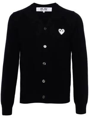 Play Comme Des Garcon Heart-patch Wool Cardigan - Blue