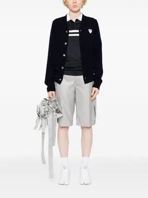 Play Comme Des Garcon Heart-patch Wool Cardigan - Blue
