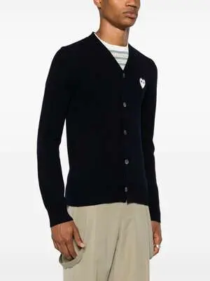 Play Comme Des Garcon Heart-patch Wool Cardigan - Blue