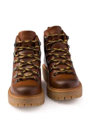 Prada Laced Leather Ankle Boots - Brown