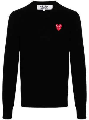Play Comme Des Garcon Heart-patch Wool Jumper - Black