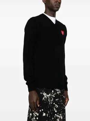 Play Comme Des Garcon Heart-patch Wool Jumper - Black