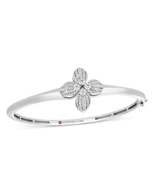 Roberto Coin 18k Gold Diamond Flower Bangle Bracelet - White