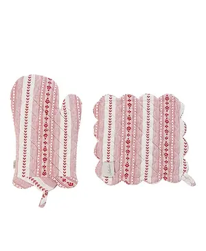 JULISKA Villa Stripe Oven Mitt And Pot Holder Set Of 2 - Ruby