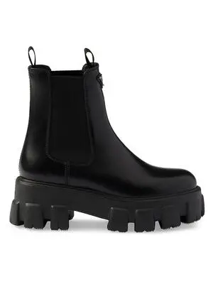 Prada Women's Monolith Brushed Leather Chelsea Boots - Black  - Black