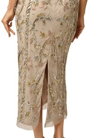 Adrianna Papell Embellished Flutter Sleeve Cocktail Dress - Platinum