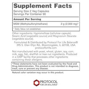 PROTOCOL FOR LIFE BALANCE Protocol Msm Bio-available Sulfur 180 Capsules