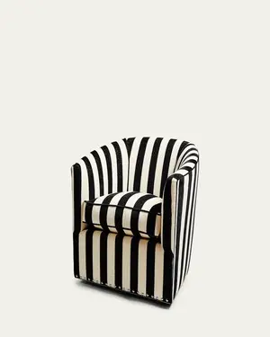 MACKENZIE-CHILDS Marquee Black Stripe Chenille Swivel Chair