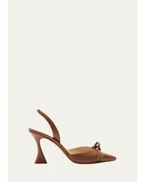 ALEXANDRE BIRMAN Clarita Bell Leather Bow Slingback Pumps Espresso