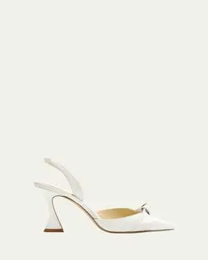 ALEXANDRE BIRMAN Clarita Bell Leather Bow Slingback Pumps - White