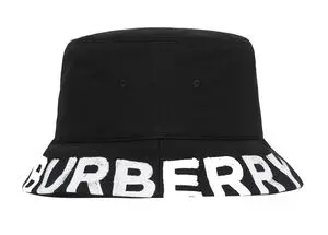 Burberry Reversible Logo Print Cotton Gabardine Bucket Hat - Black