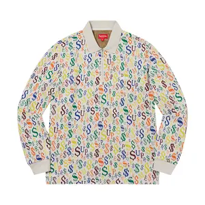 Supreme Currency Jacquard Zip Long-sleeve Polo - White