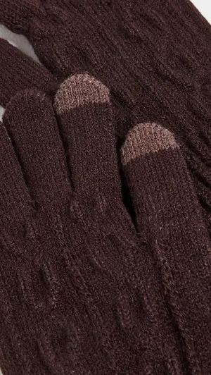 Hat Attack Cable Knit Touchscreen Gloves - Chocolate